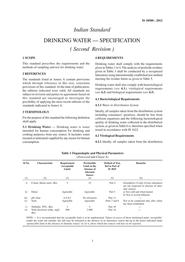 BIS Drinking Water Specification | PDF | Chemistry | Science