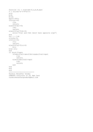 Matlab Code for Bisection methode | PDF