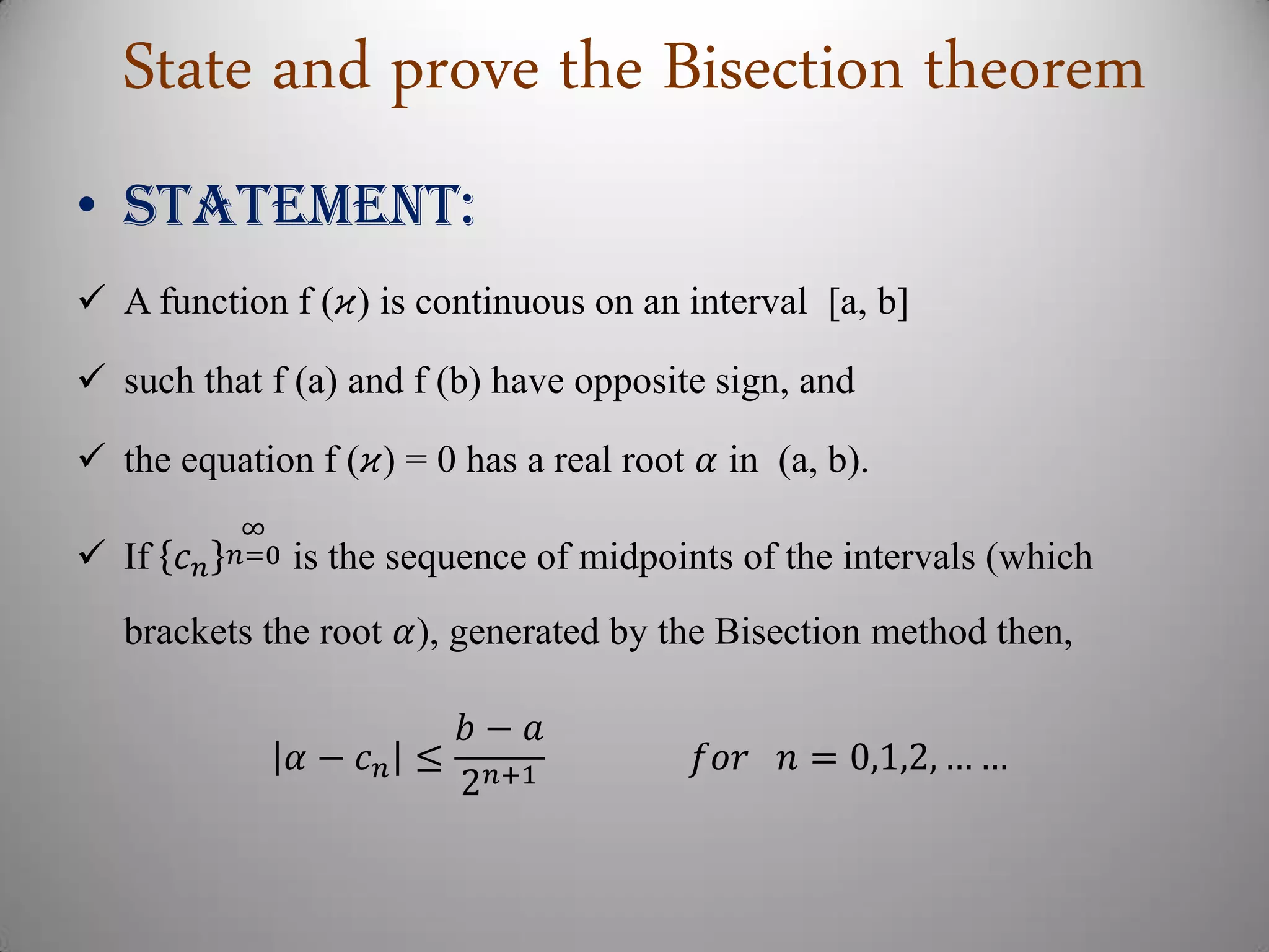Bisection theorem proof and convergence analysis | PDF