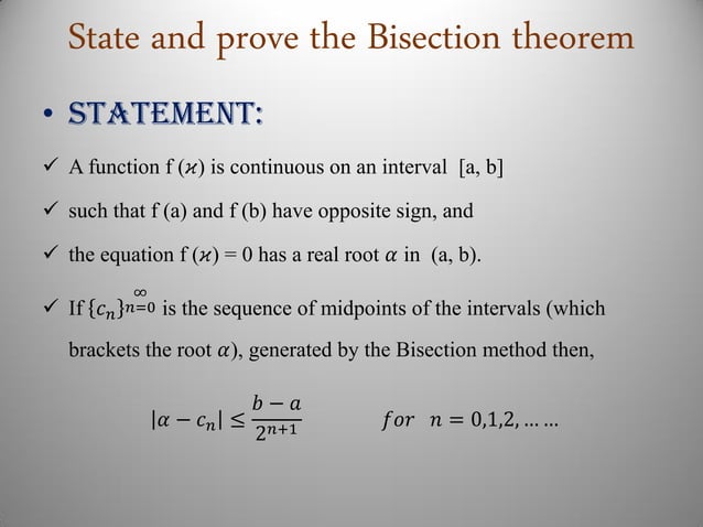 Bisection theorem proof and convergence analysis | PDF