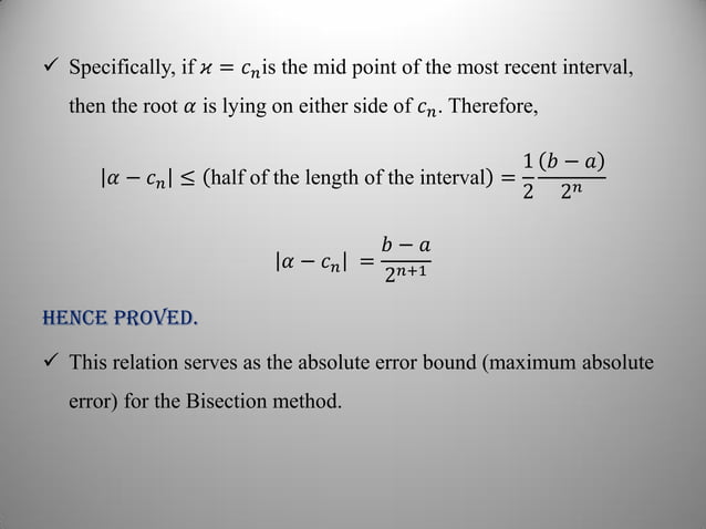Bisection theorem proof and convergence analysis | PPT