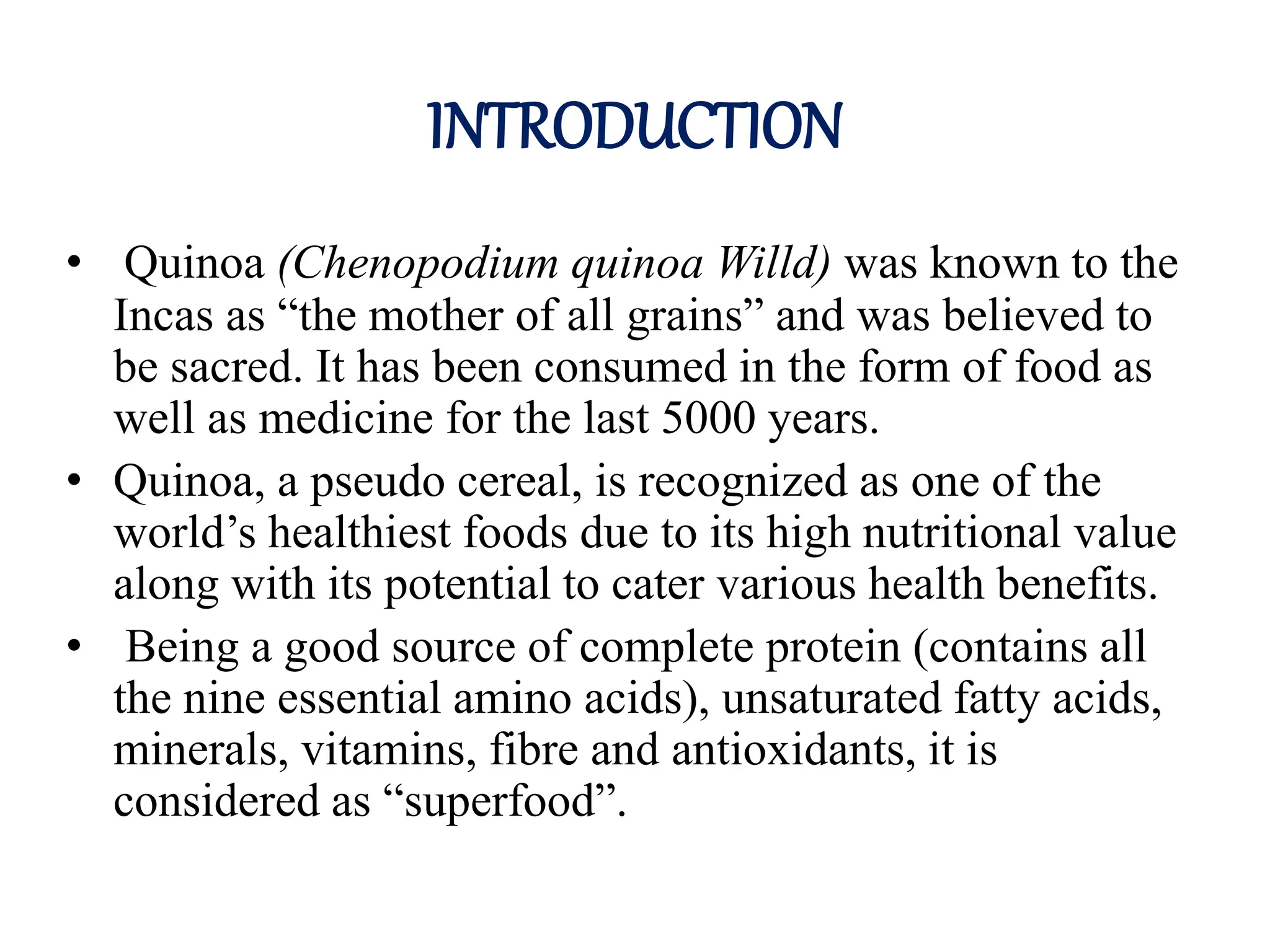 DEVELOPMENT AND STANDARDIZATION OF QUINOA (Chenopodium quinoa ...