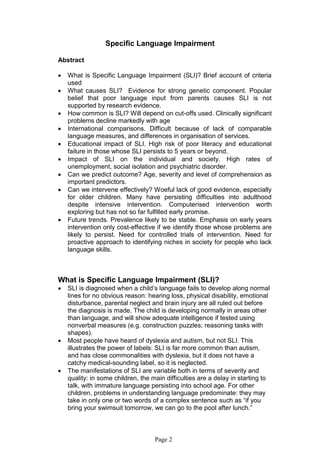 State-of-Science Review: Specific Language Impairment | PDF