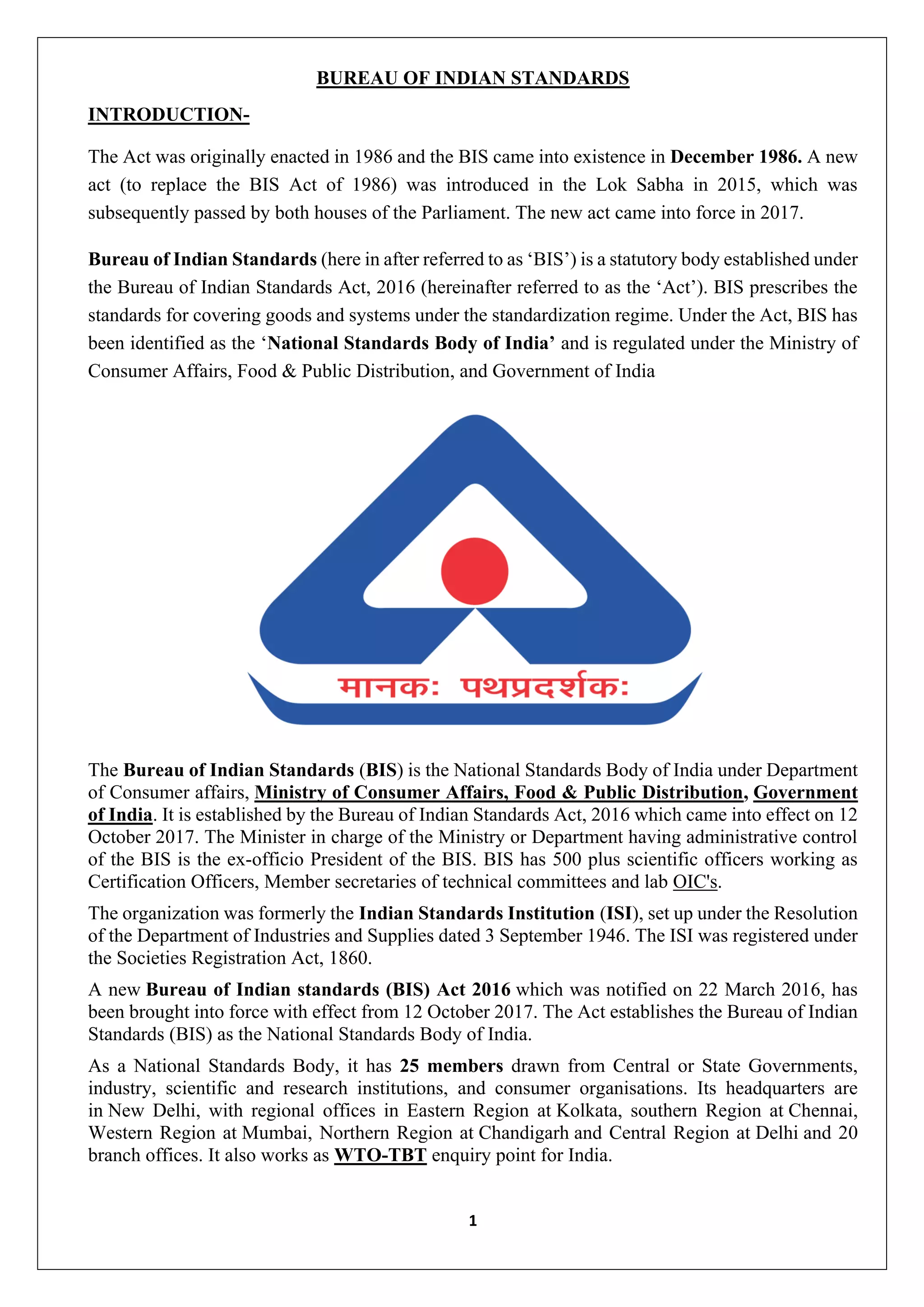 BIS (Bureau of Indian standards ) | PDF