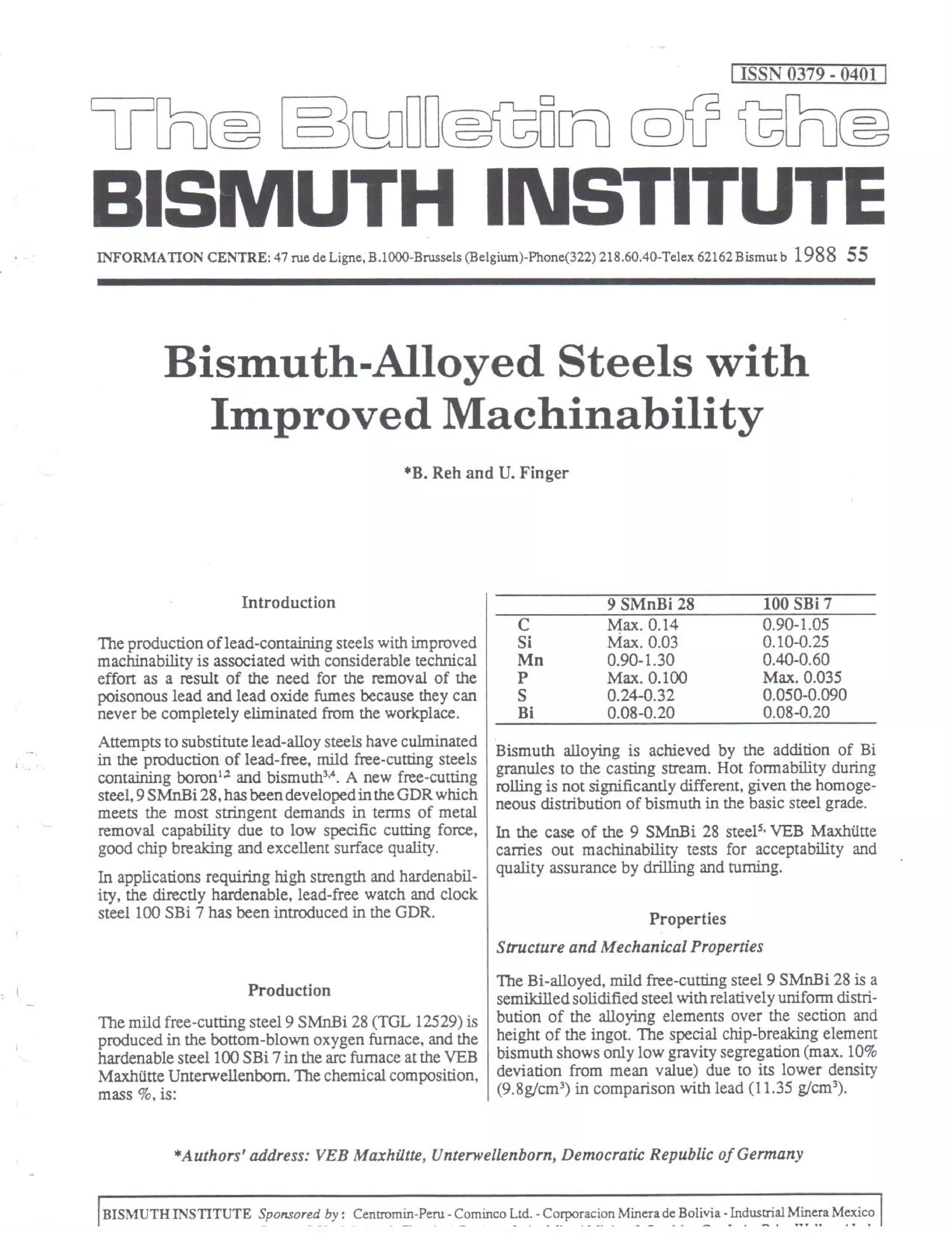 Bismuth alloyed steels with improved machinability | PDF