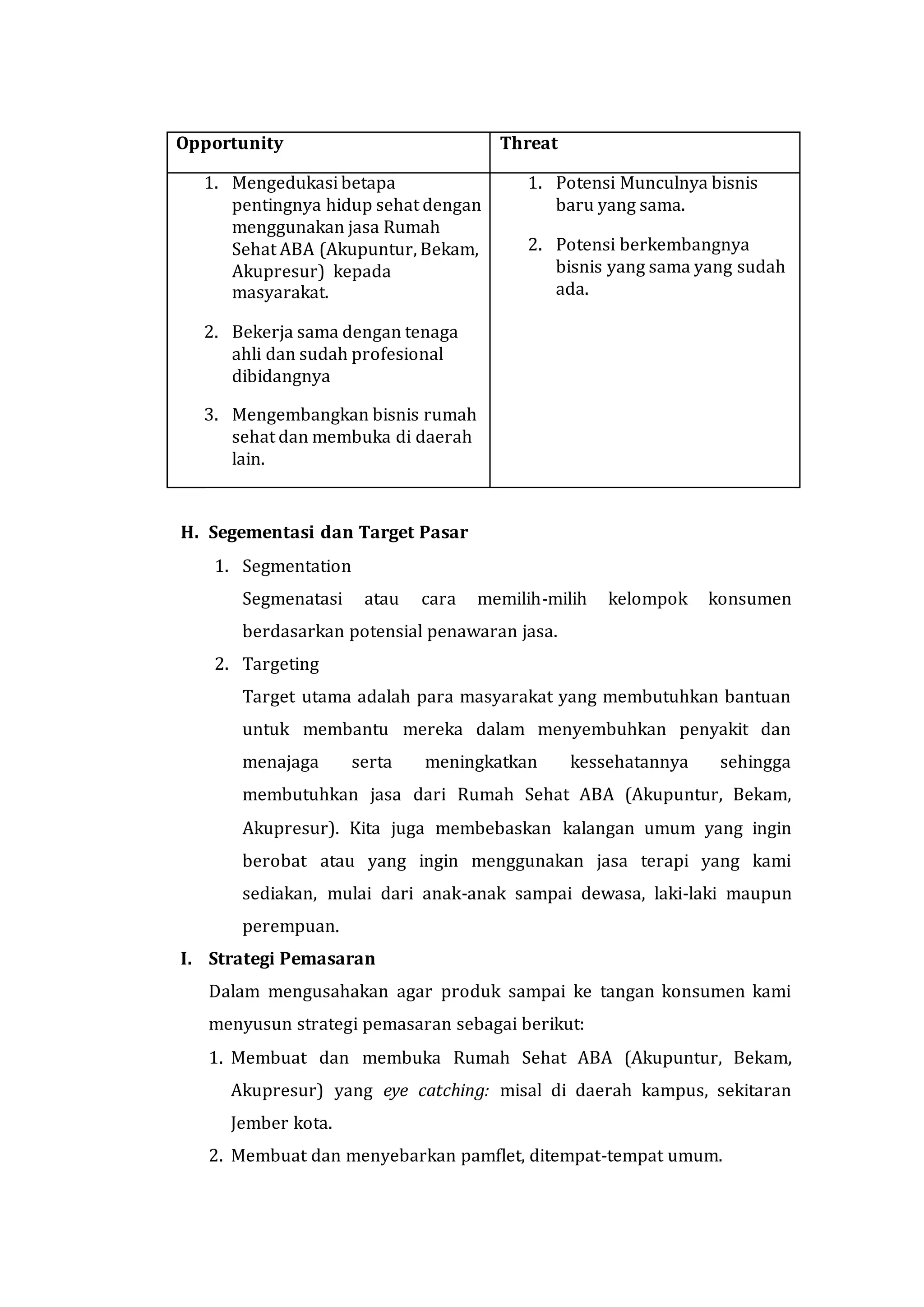 Bisnis plan rumah sehat aba | DOCX