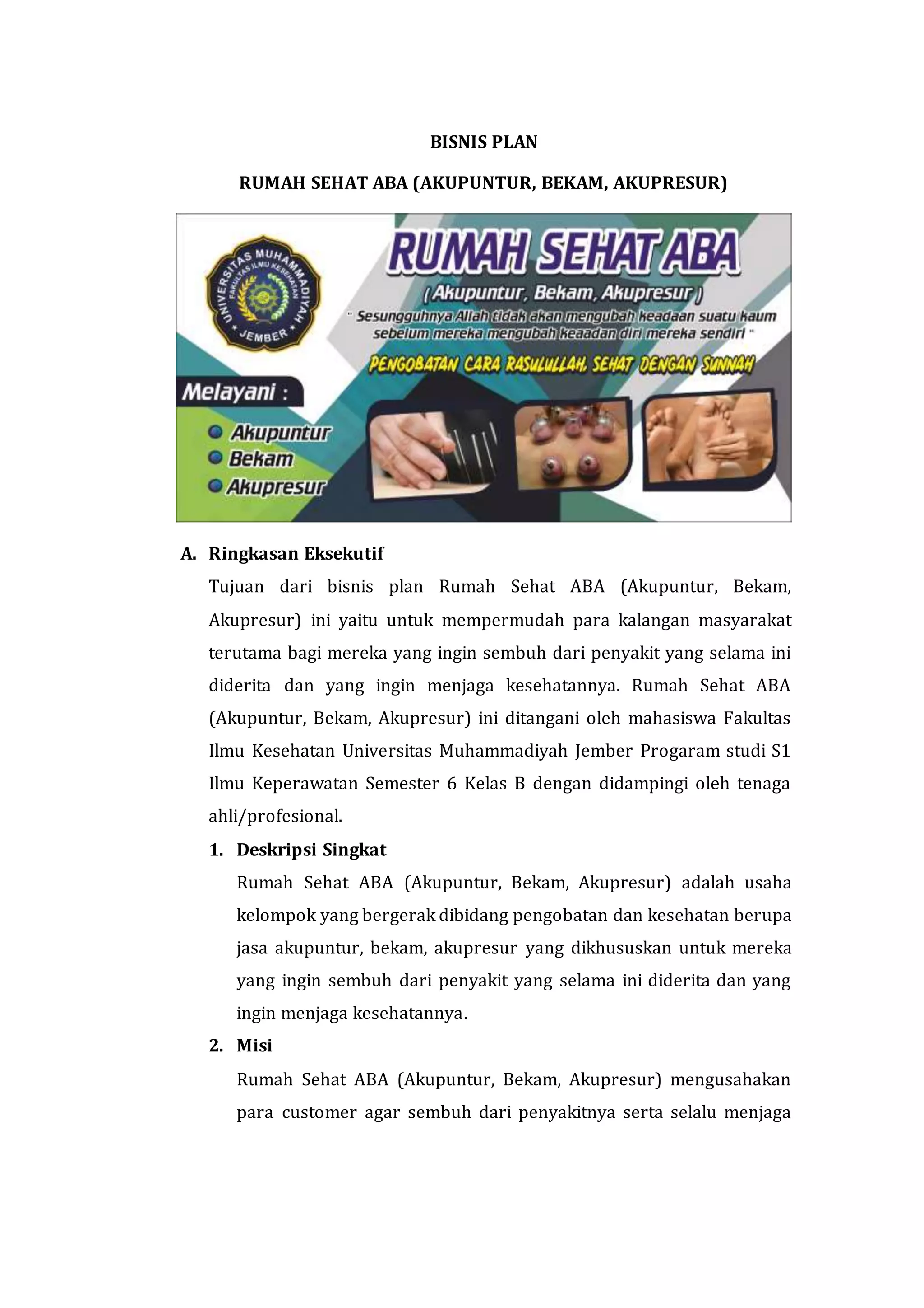 Bisnis plan rumah sehat aba | DOCX