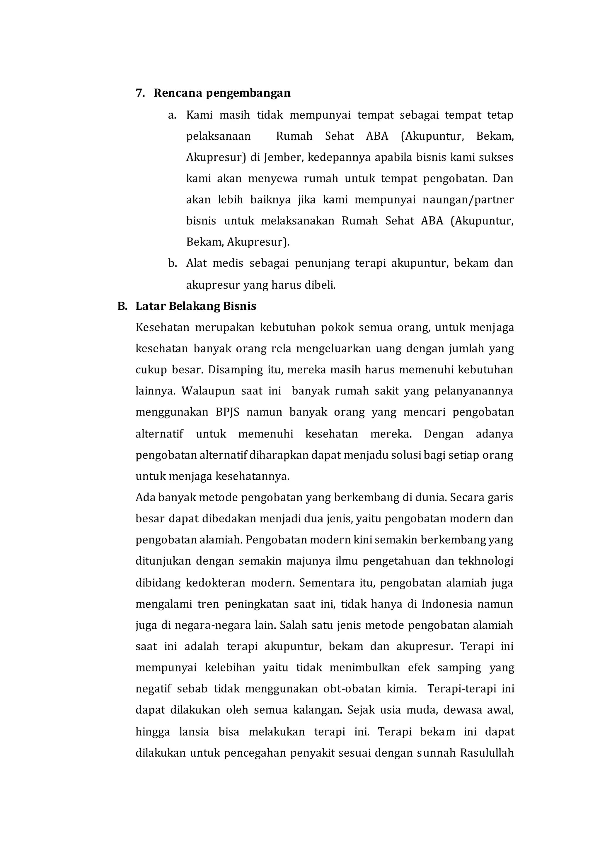 Bisnis plan rumah sehat aba | DOCX