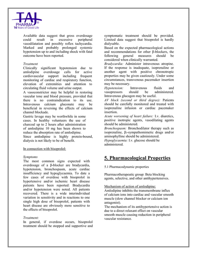 Bisoprolol Fumarate and Amlodipine Besylate Tablets SmPC Taj Pharmaceuticals | PDF | Endocrine ...