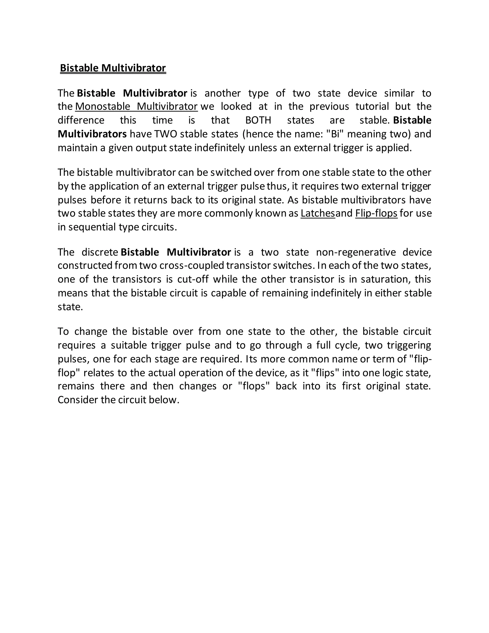 Bistable multivibrator | DOCX
