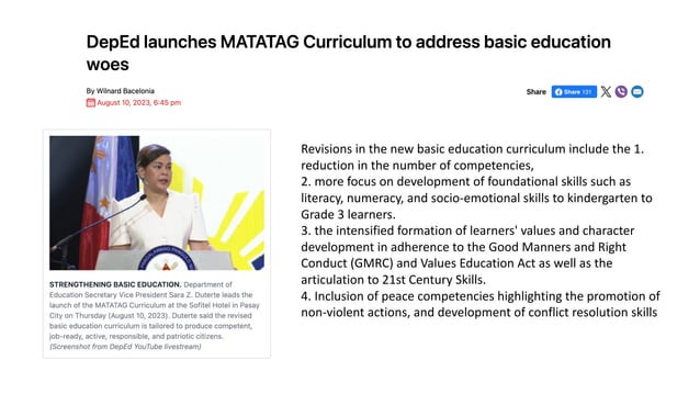 matatag curriculum . presentation for re | PDF | Education industry ...