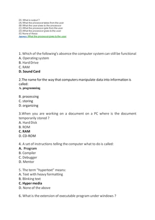 computer basics from bismark | DOCX | Computer Peripherals | Computing