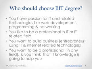 Study BIT-UCSC @ Aurora Computer Studies | PPT