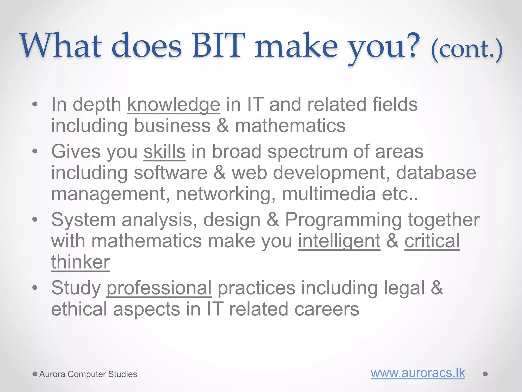 Study BIT-UCSC @ Aurora Computer Studies | PPTX