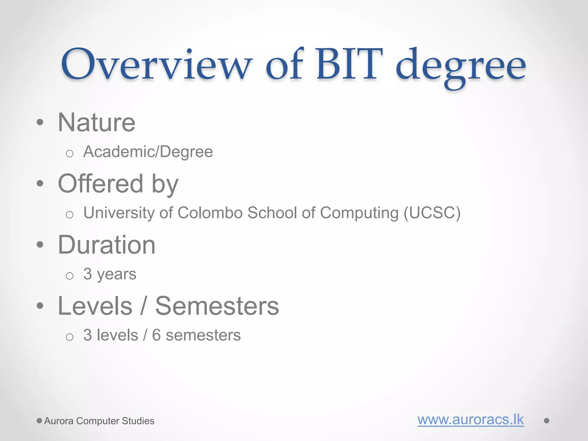 Study BIT-UCSC @ Aurora Computer Studies | PPTX
