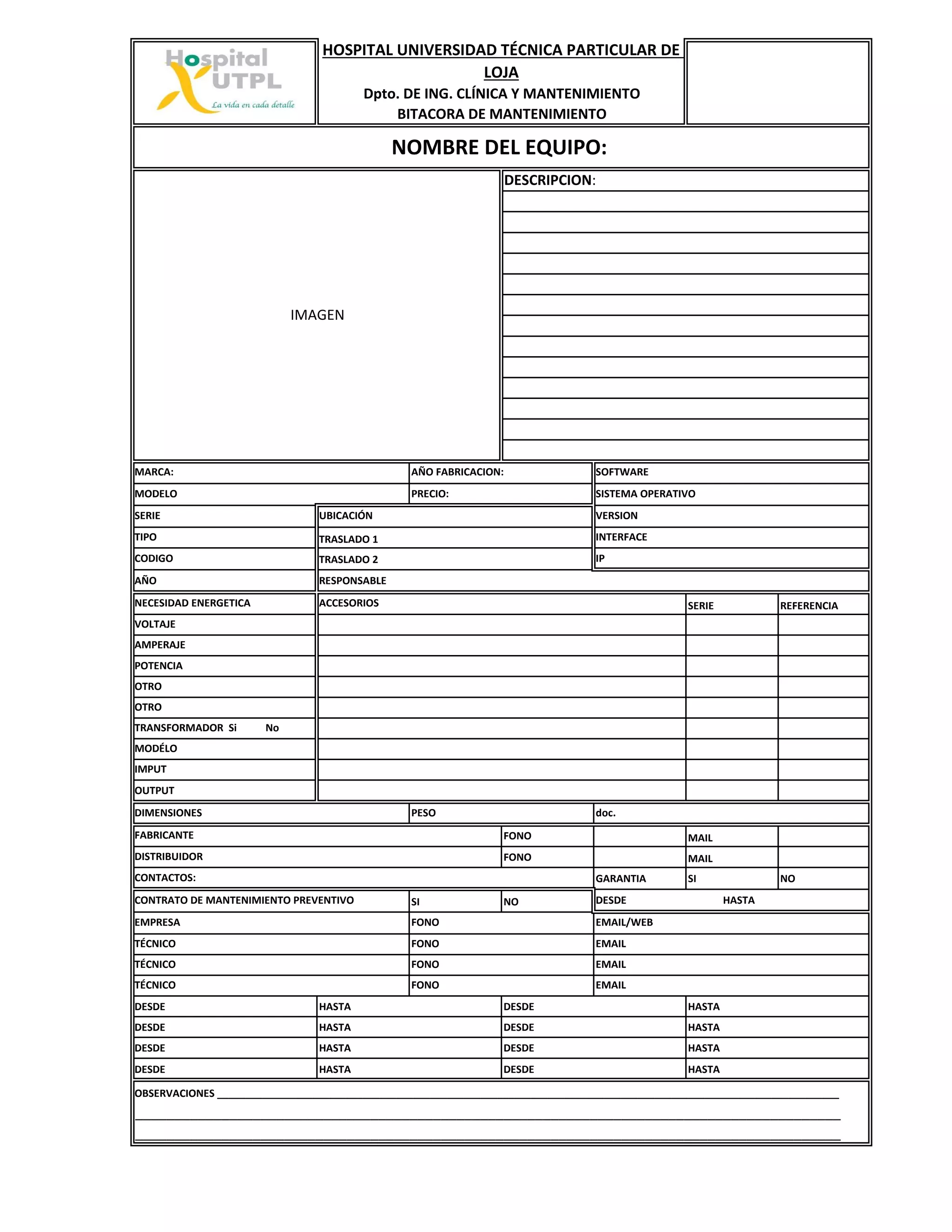 Bitacora Mantenimiento Ing. Clinica | PDF