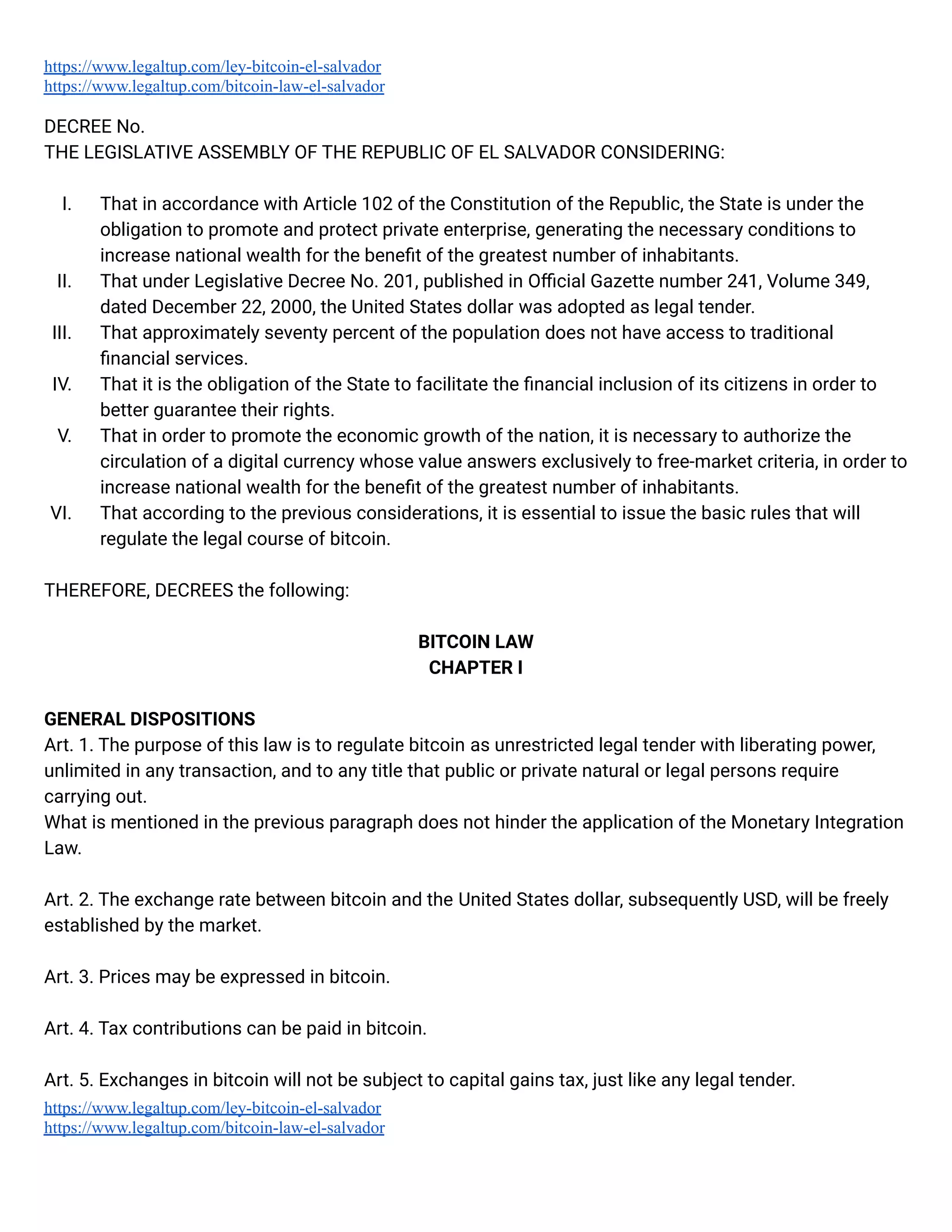 Bitcoin law El Salvador | PDF