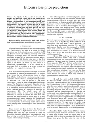 Bitcoin Close Price Prediction Report | PDF