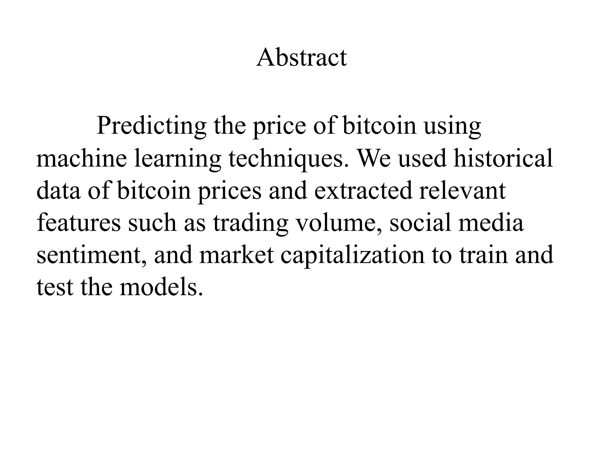 bitcoin project price using meachine learning .pptx