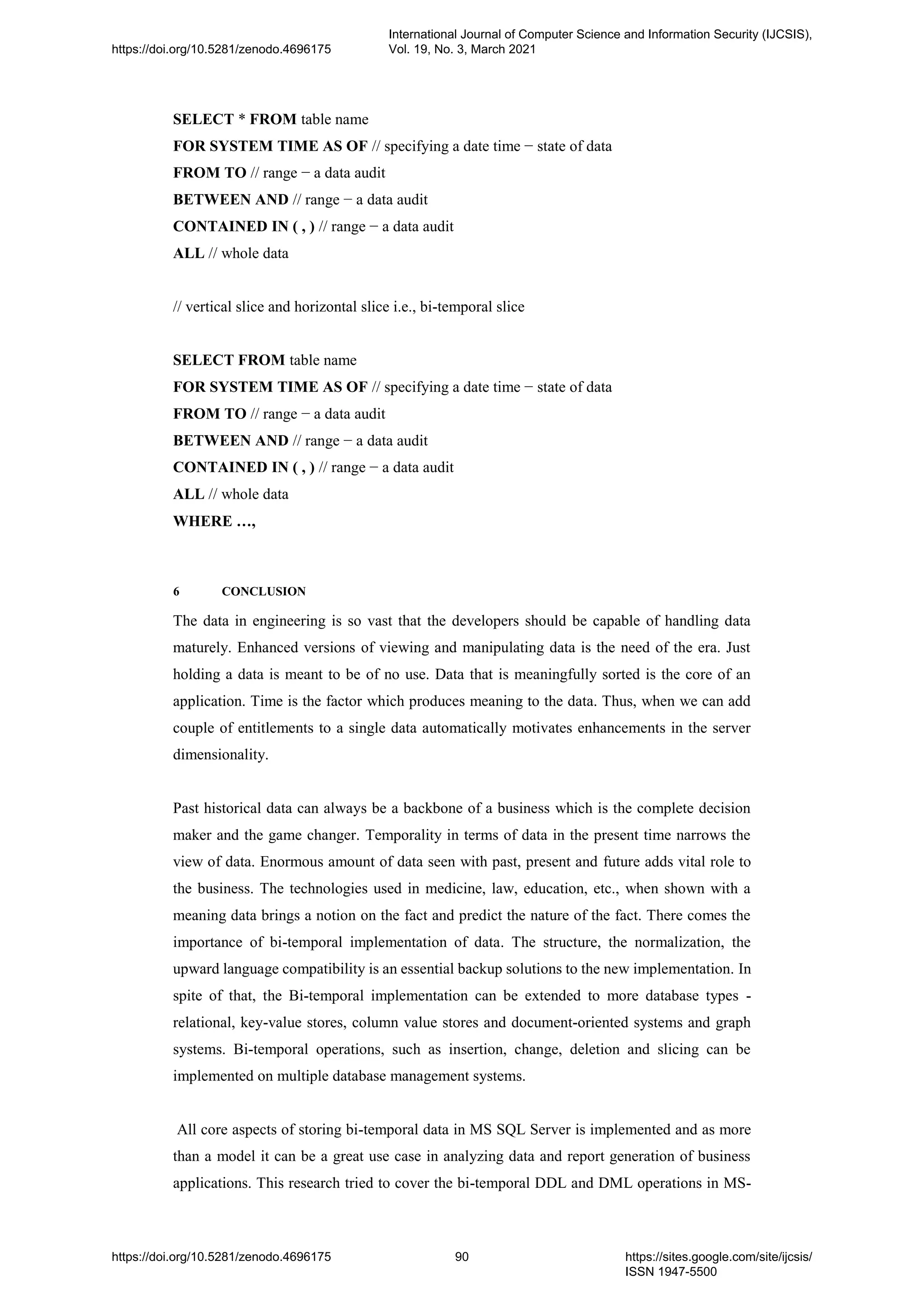 Bi Temporal Implementation In Relational Database Management Systems Ms Sql Server Pdf