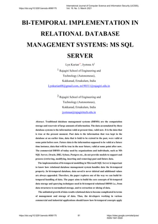 BI-TEMPORAL IMPLEMENTATION IN RELATIONAL DATABASE MANAGEMENT SYSTEMS: MS SQL SERVER | PDF ...