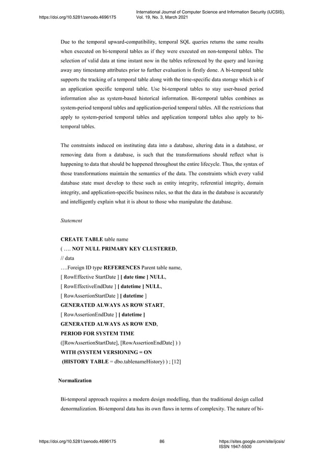 Bi Temporal Implementation In Relational Database Management Systems