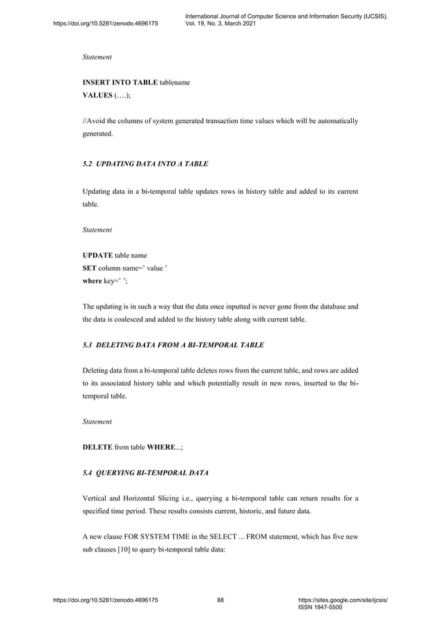 Bi Temporal Implementation In Relational Database Management Systems Ms Sql Server Pdf