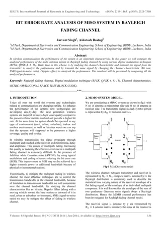 Bit error rate analysis of miso system in rayleigh fading channel | PDF
