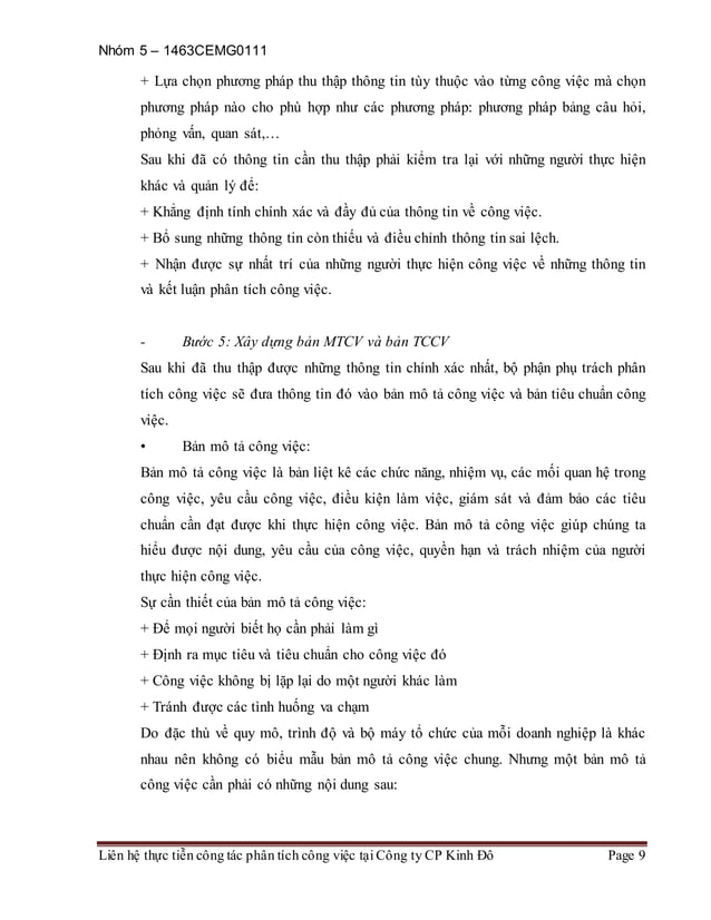 [Tiểu luận] Công tác phân tích công việc tại Công ty cổ phần Kinh Đô | DOCX