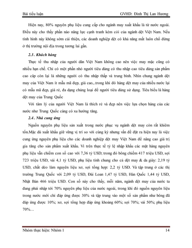 Bài tiểu luận đề tài phân tích các nhân tố ảnh hưởng đến ngành dệt may | DOCX
