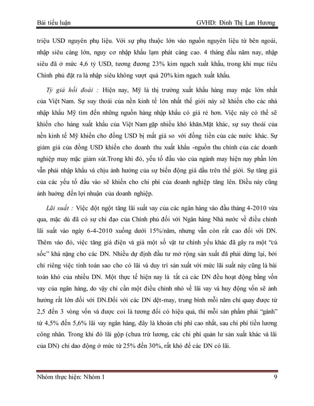 Bài tiểu luận đề tài phân tích các nhân tố ảnh hưởng đến ngành dệt may | DOCX