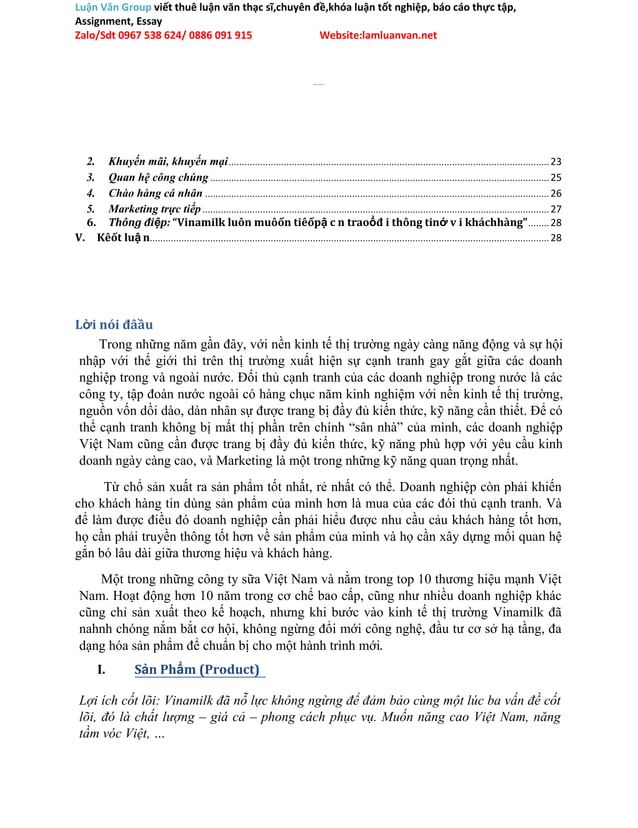 Bài tiểu luận Marketing căn bản Phân tích hỗn hợp marketing của Vinamilk | DOC