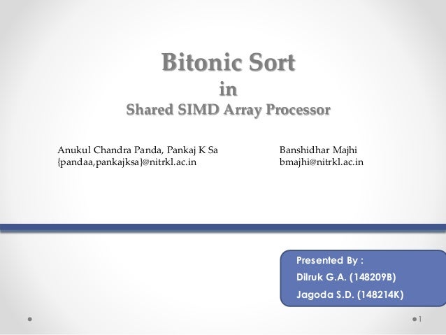 Bitonic Sort in Shared SIMD Array Processor Bitonic Sort in Shared SIMD Array Processor