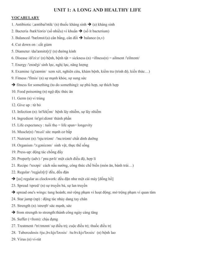 Bài tập - Tiếng anh 11 Global Success UNIT 1 - Bản HS.doc | Fitness and Exercise | Healthy Living