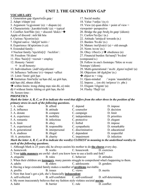 Bài tập - Tiếng anh 11 Global Success UNIT 2 - Bản HS (1).doc