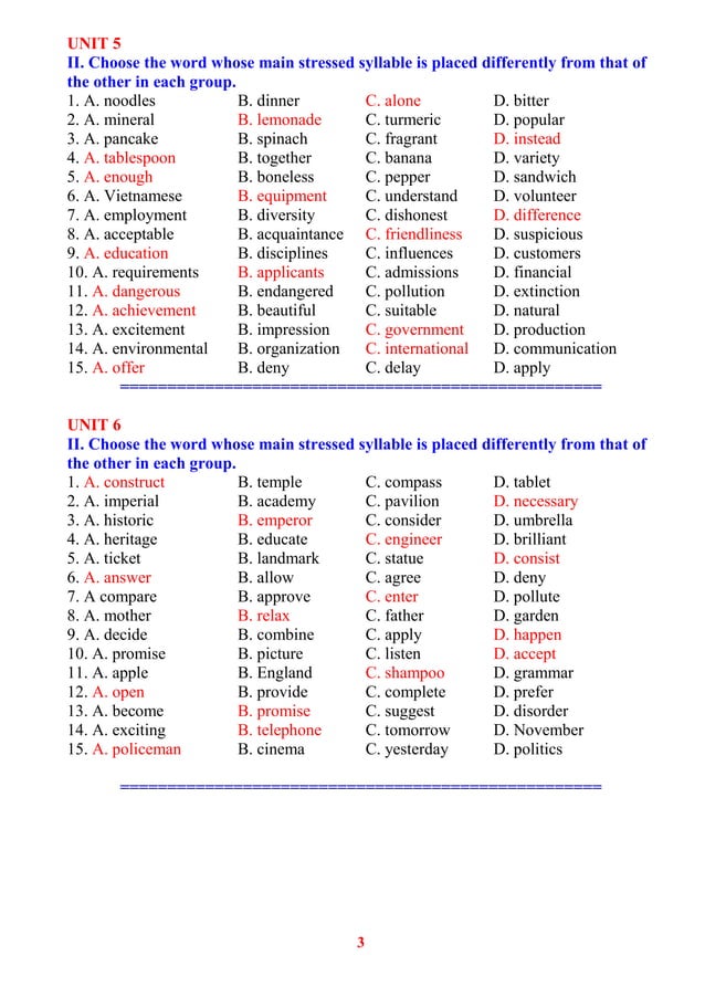Bài tập Anh 7 theo chuyên đề 2. TRỌNG ÂM E7 (UNIT 1-6).doc