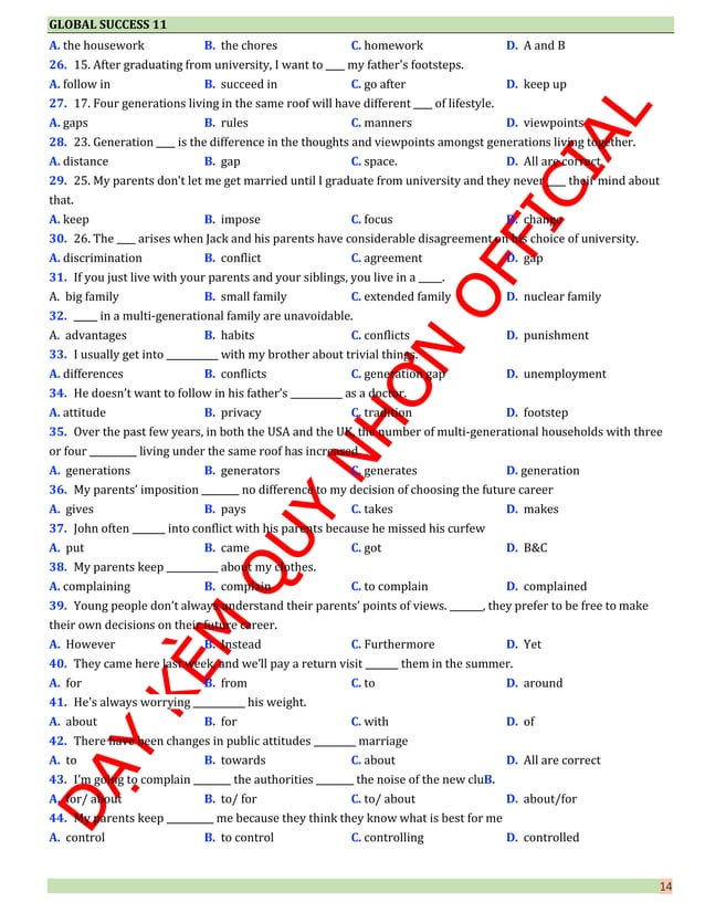 BÀI TẬP BỔ TRỢ 4 KĨ NĂNG TIẾNG ANH LỚP 11 - CẢ NĂM - GLOBAL SUCCESS - NĂM HỌC 2023-2024 - CÓ ...