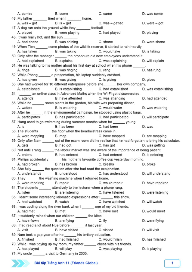 BÀI TẬP BỔ TRỢ 4 KĨ NĂNG TIẾNG ANH LỚP 11 (CẢ NĂM) - FRIENDS GLOBAL ...