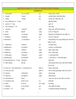 BÀI TẬP BỔ TRỢ THEO ĐƠN VỊ BÀI HỌC ﻿TIẾNG ANH FRIENDS GLOBAL 12 - HK2 (BỘ BÀI TẬP TRẮC NGHIỆM TỪ ...