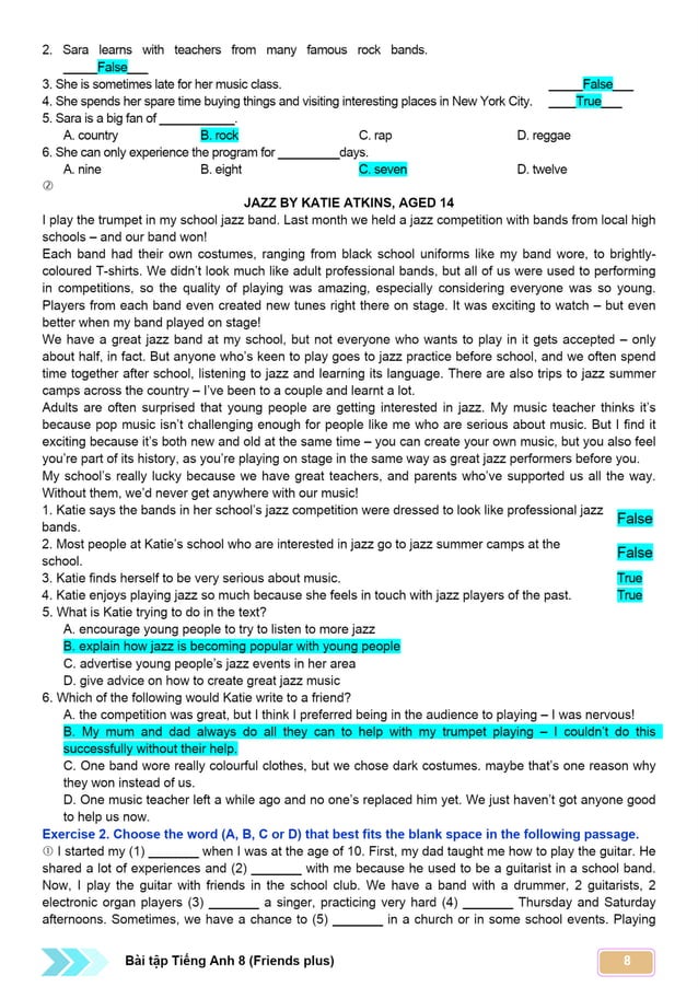 BÀI TẬP BỔ TRỢ TIẾNG ANH LỚP 8 CẢ NĂM - FRIENDS PLUS - B﻿ẢN ĐẸP - CÓ ...