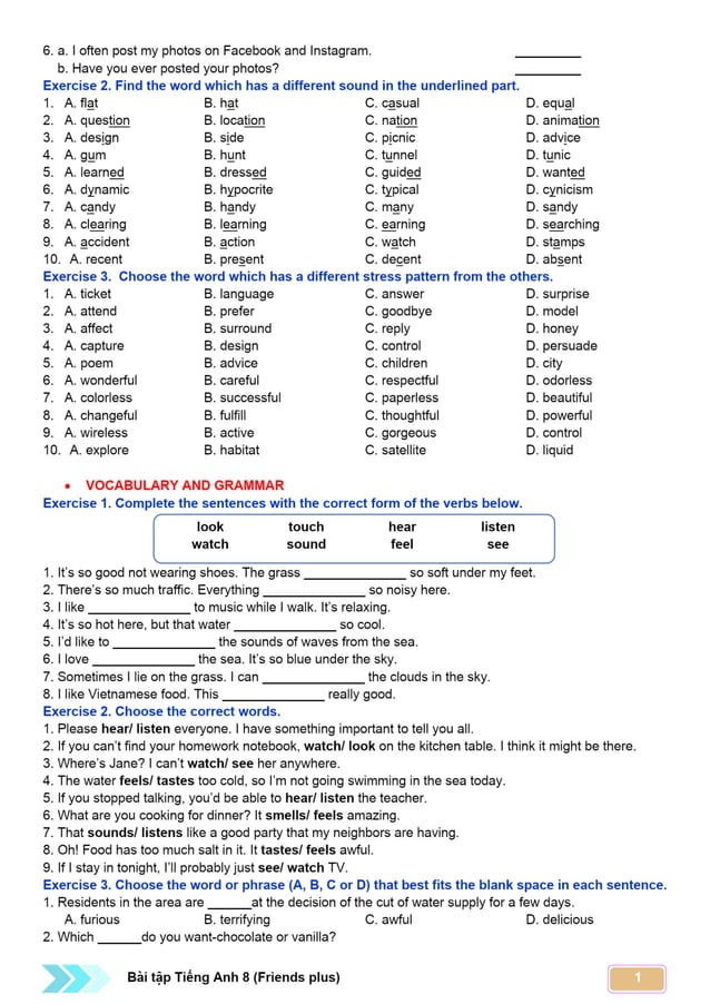 BÀI TẬP BỔ TRỢ TIẾNG ANH LỚP 8 CẢ NĂM - FRIENDS PLUS - B﻿ẢN ĐẸP - CÓ ...