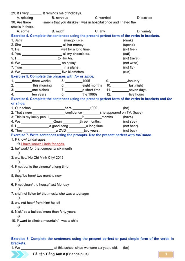 BÀI TẬP BỔ TRỢ TIẾNG ANH LỚP 8 CẢ NĂM - FRIENDS PLUS - B﻿ẢN ĐẸP - CÓ ...