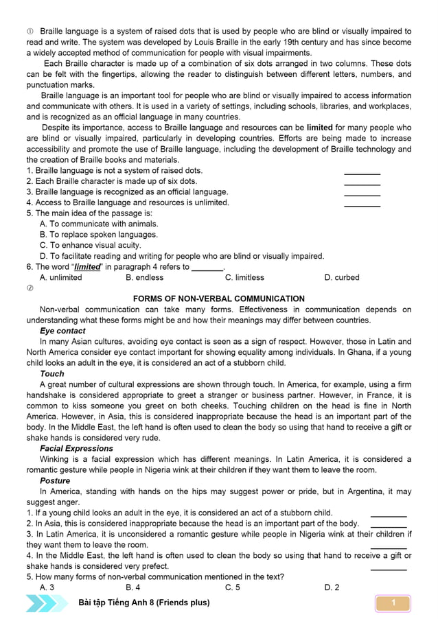 BÀI TẬP BỔ TRỢ TIẾNG ANH LỚP 8 CẢ NĂM - FRIENDS PLUS - B﻿ẢN ĐẸP - CÓ ...