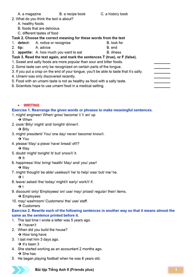 BÀI TẬP BỔ TRỢ TIẾNG ANH LỚP 8 CẢ NĂM - FRIENDS PLUS - B﻿ẢN ĐẸP - CÓ ...