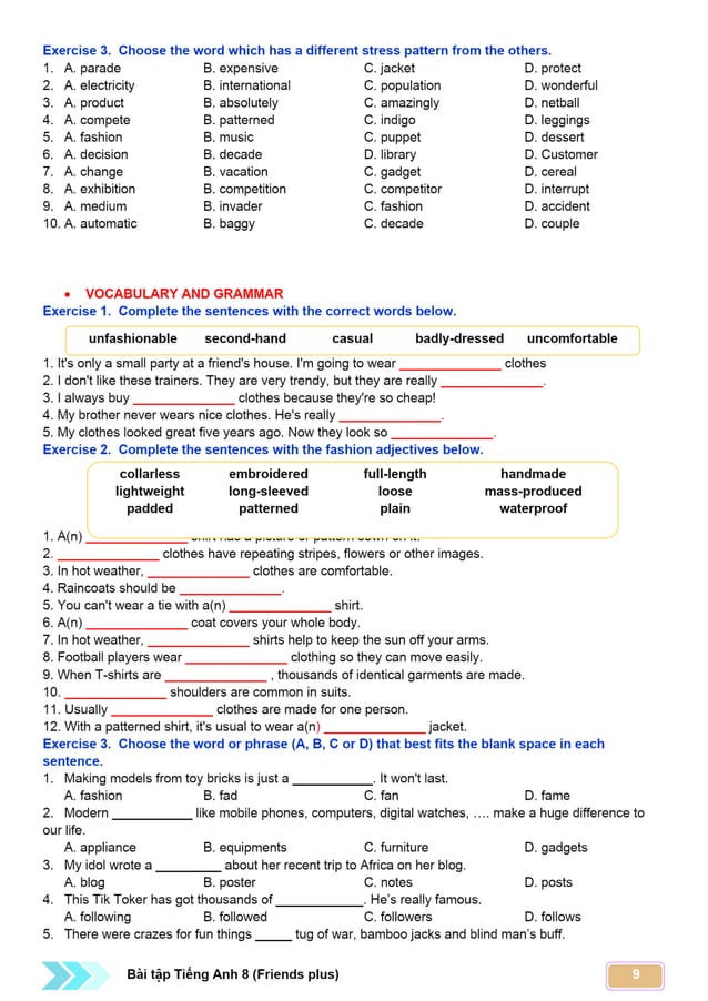 BÀI TẬP BỔ TRỢ TIẾNG ANH LỚP 8 CẢ NĂM - FRIENDS PLUS - B﻿ẢN ĐẸP - CÓ ...