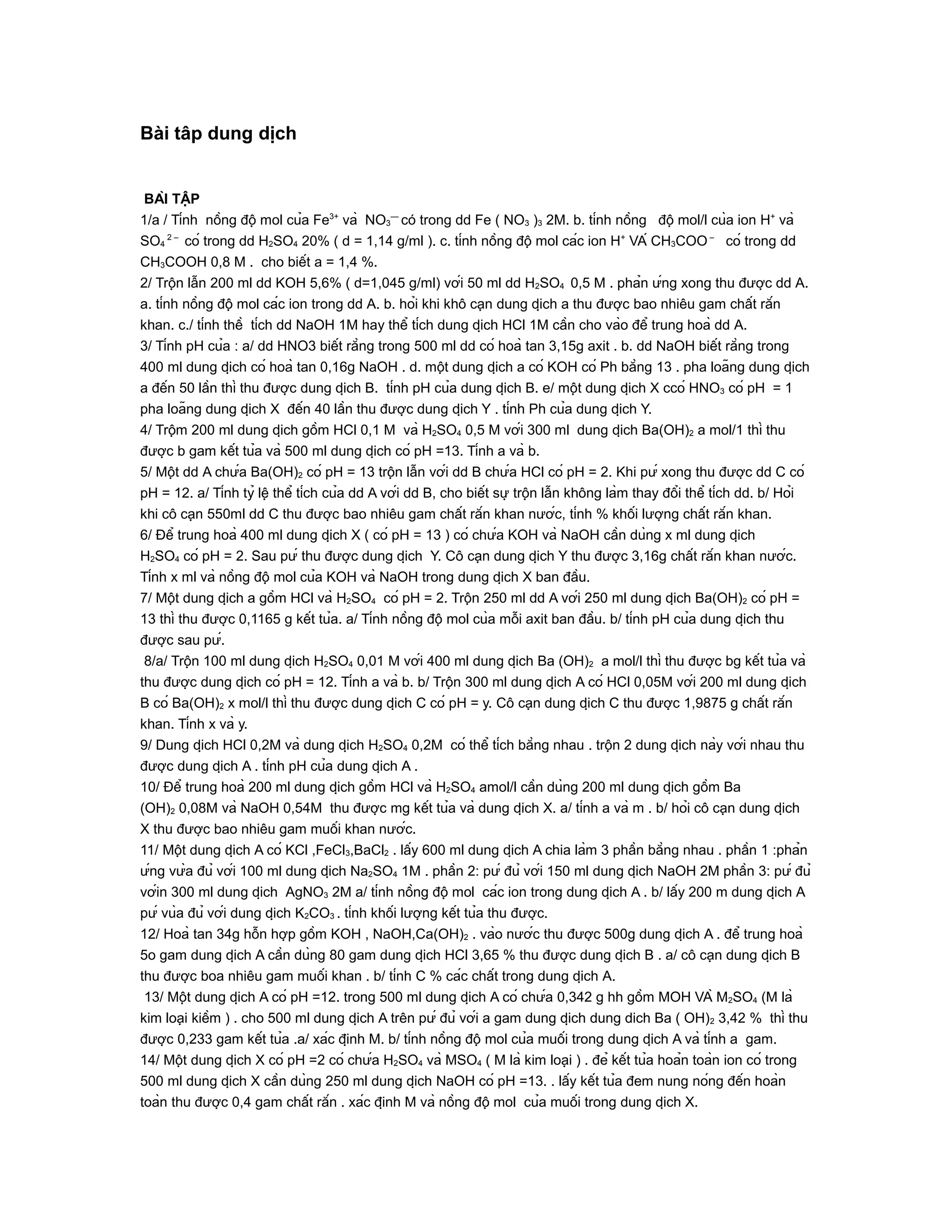 Bài tâp dung dịch sự điện li | DOC