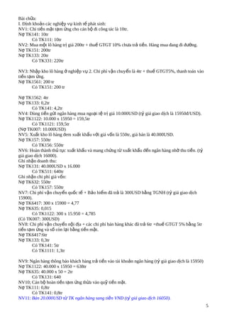 Bài tập nguyên lý kế toán 01 | PDF