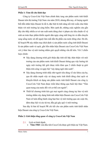 bản kế hoạch PR sản phẩm nước tinh khiết nhãn hiệu Dasani - nhóm hello | DOC
