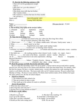 Bài tập ôn thi hki tiếng anh lớp 7 | PDF