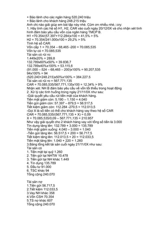 Bài tập quản trị ngân hàng thương mại | DOCX